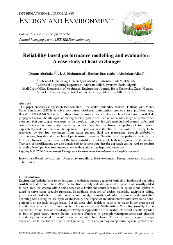 (PDF) Reliability based performance modelling and evaluation: A case study of heat exchanger