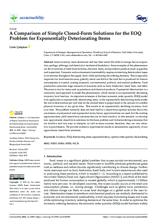 (PDF) A Comparison of Simple Closed-Form Solutions for the EOQ Problem ...