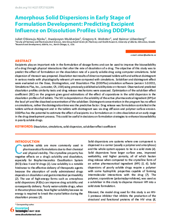 (PDF) Amorphous Solid Dispersions in Early Stage of Formulation ...