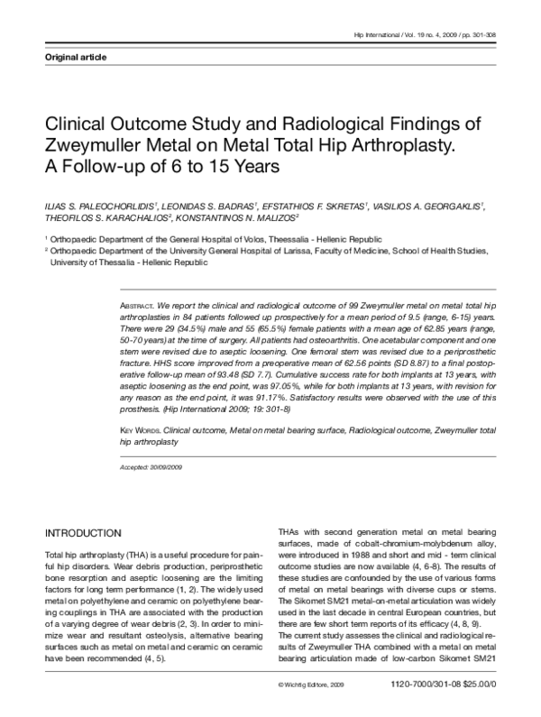 (PDF) Clinical Outcome Study and Radiological Findings of Zweymuller ...
