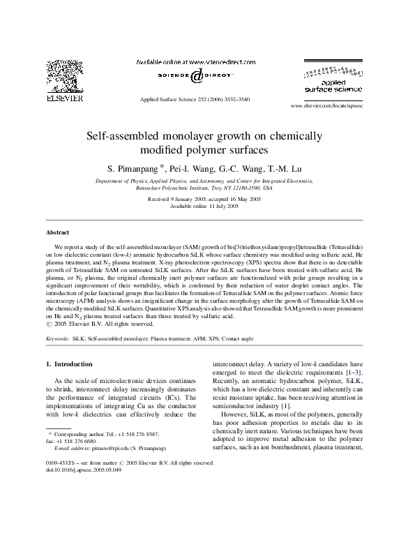 (PDF) Self-assembled monolayer growth on chemically modified polymer ...