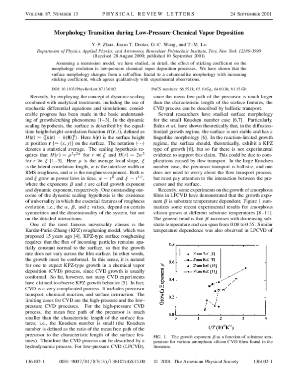(PDF) Morphology Transition during Low-Pressure Chemical Vapor Deposition