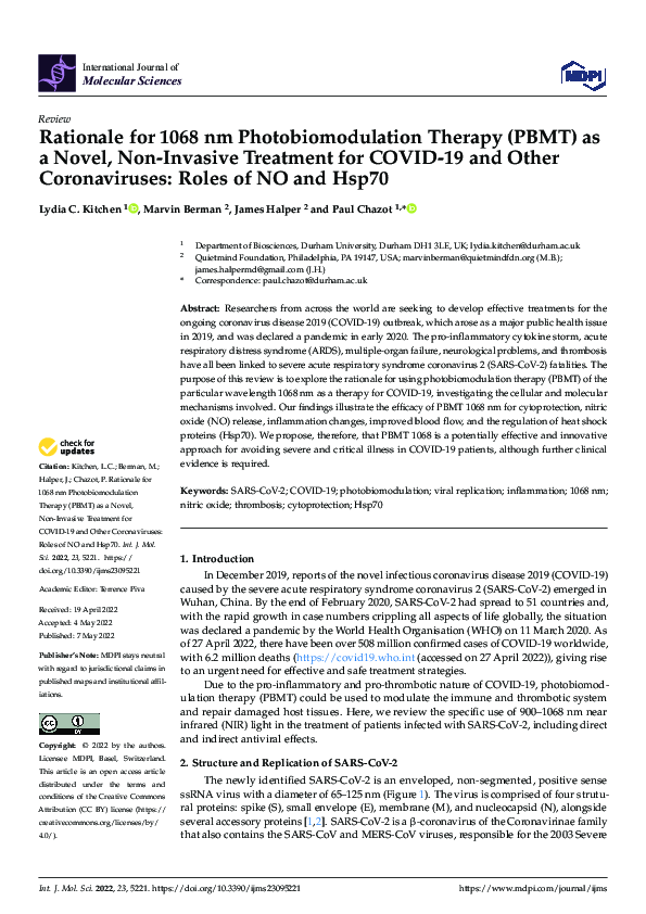 (PDF) Rationale for 1068 nm Photobiomodulation Therapy (PBMT) as a ...