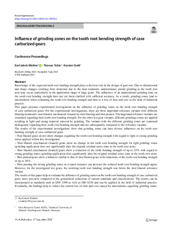 (PDF) Influence of grinding zones on the tooth root bending strength of ...