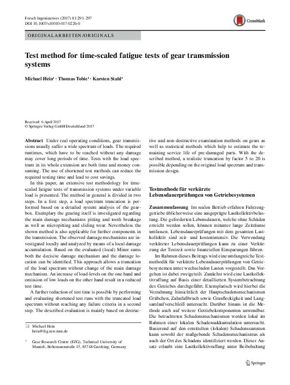 (PDF) Test method for time-scaled fatigue tests of gear transmission ...