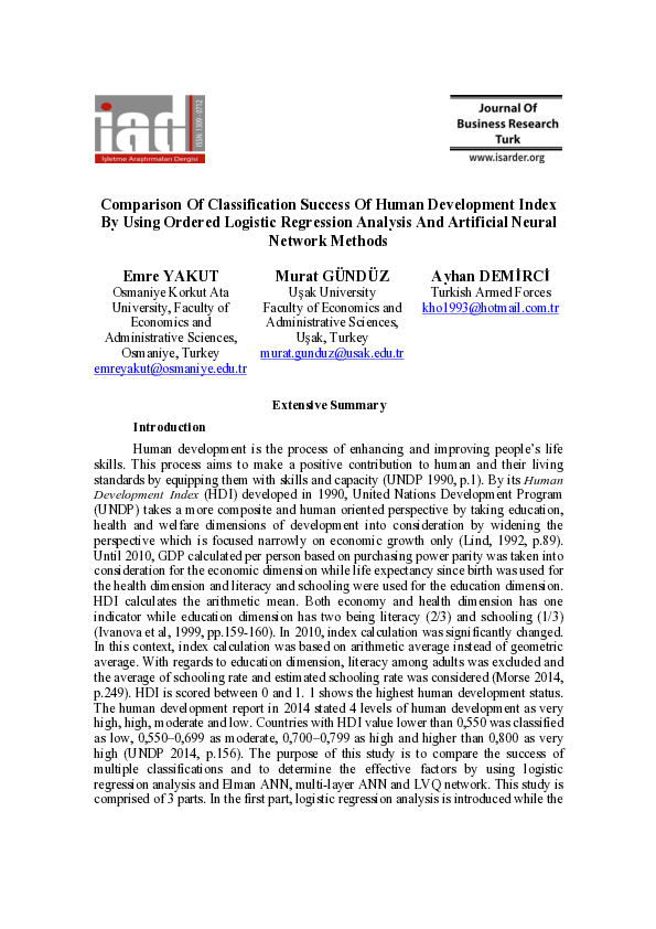 (PDF) Comparison Of Classification Success Of Human Development Index By Using Ordered Logistic ...