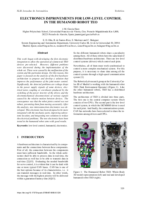 (PDF) Electronics improvements for low-level control in the humanoid robot TEO