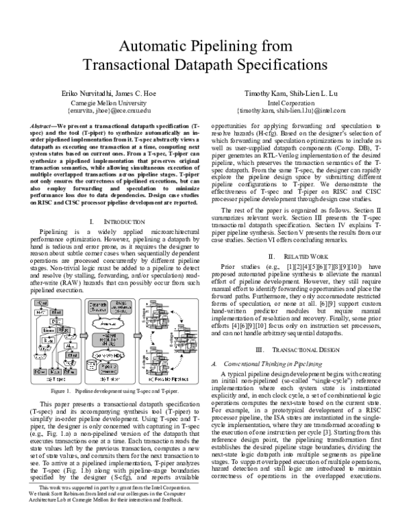 Pdf Automatic Pipelining From Transactional Datapath Specifications Linus Lu