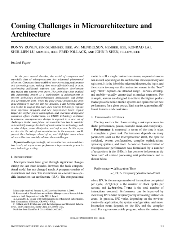 (PDF) Coming challenges in microarchitecture and architecture