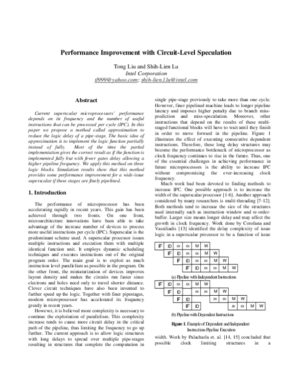 (PDF) Performance improvement with circuit-level speculation