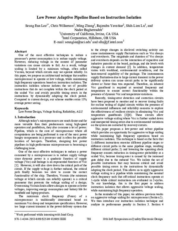 (PDF) Low power adaptive pipeline based on instruction isolation