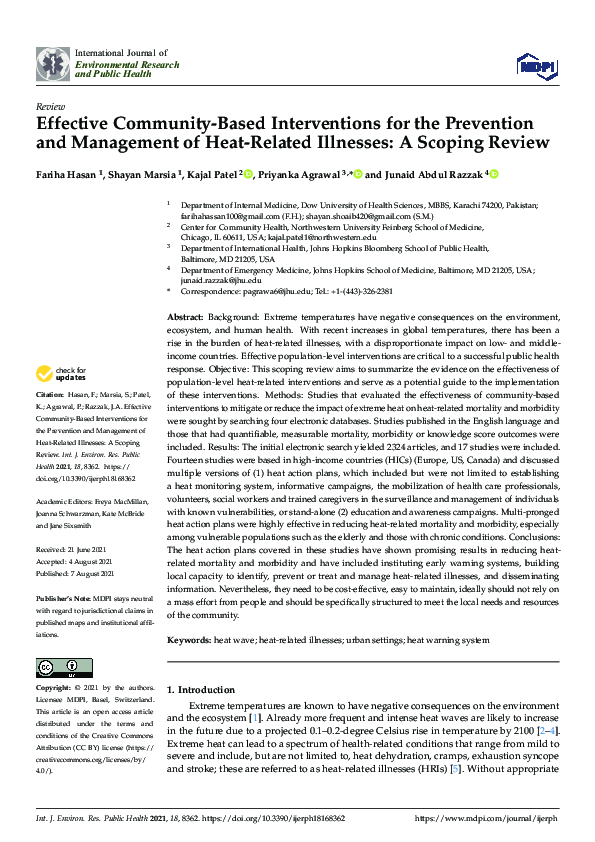 (PDF) Effective Community-Based Interventions for the Prevention and Management of Heat-Related ...