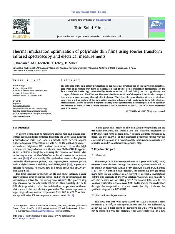(PDF) Thermal imidization optimization of polyimide thin films using ...