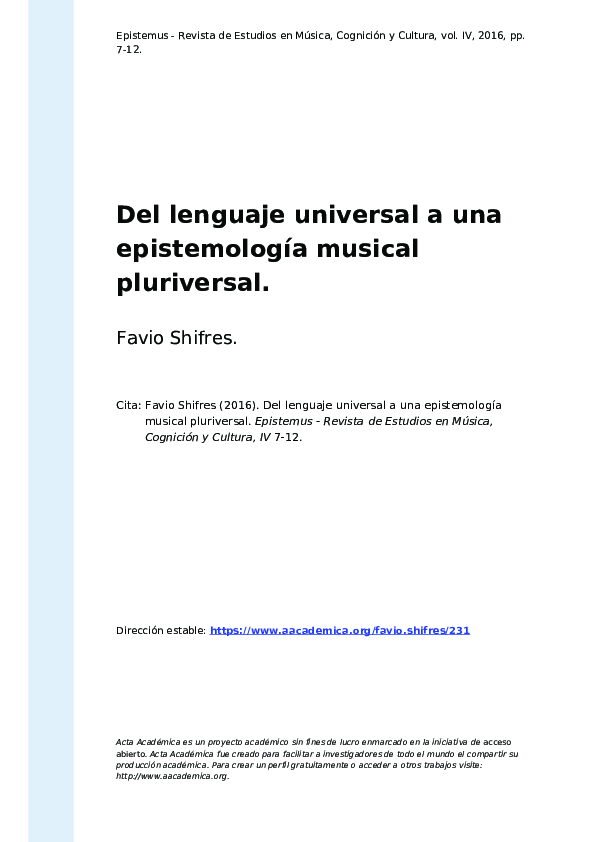 (PDF) Del lenguaje universal a una epistemología musical pluriversal ...