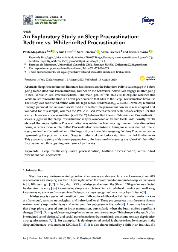 (PDF) An Exploratory Study on Sleep Procrastination: Bedtime vs. While-in-Bed Procrastination