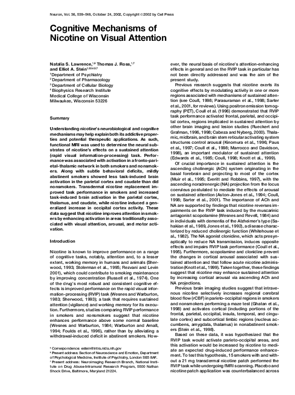 (PDF) Cognitive Mechanisms of Nicotine on Visual Attention | elliot stein - Academia.edu