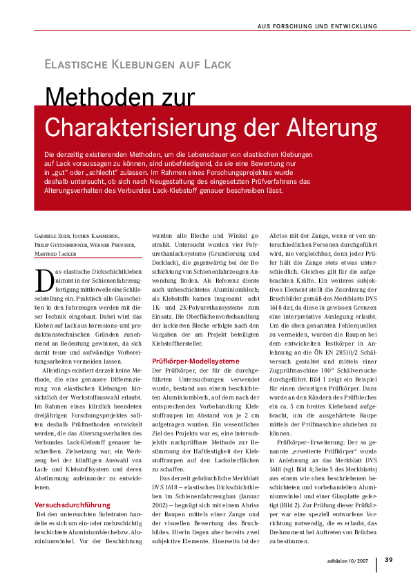(PDF) Methoden zur Charakterisierung der Alterung