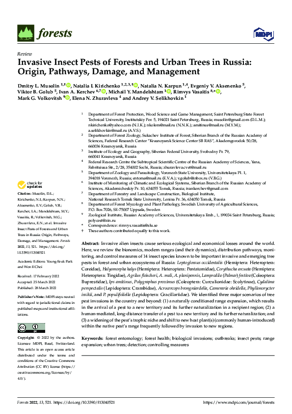 (PDF) Invasive Insect Pests of Forests and Urban Trees in Russia ...