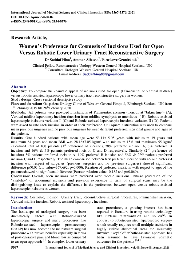 (PDF) Women’s Preference for Cosmesis of Incisions Used for Open Versus ...
