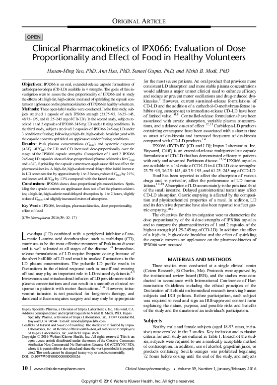 (PDF) Clinical Pharmacokinetics of IPX066: Evaluation of Dose ...