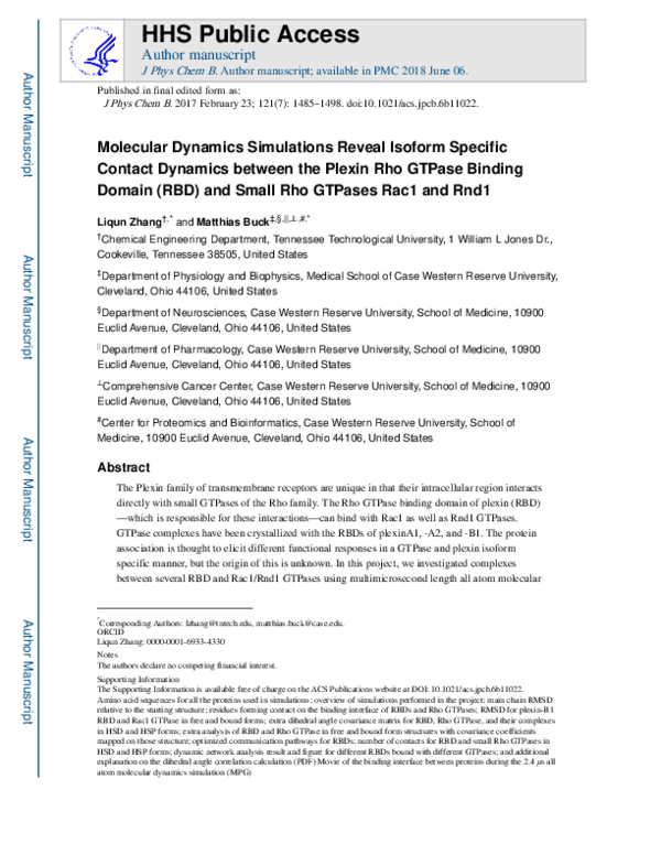 (PDF) Molecular Dynamics Simulations Reveal Isoform Specific Contact ...
