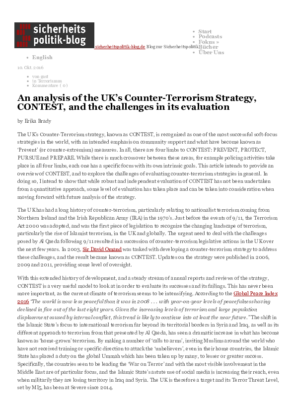 (PDF) An analysis of the UK's counter-terrorism strategy, CONTEST, and ...