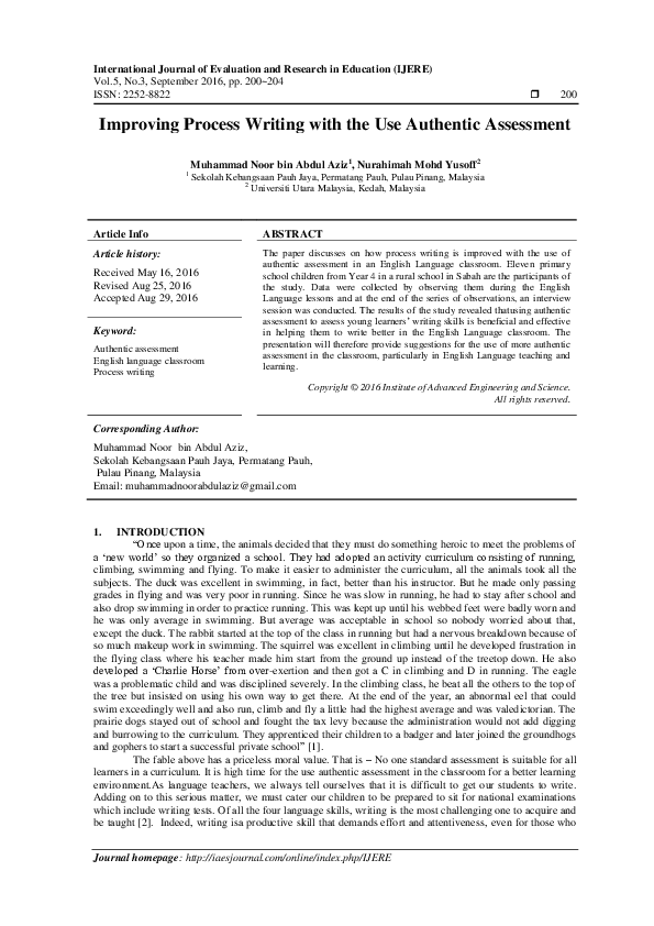 (PDF) Improving Process Writing with the Use Authentic Assessment