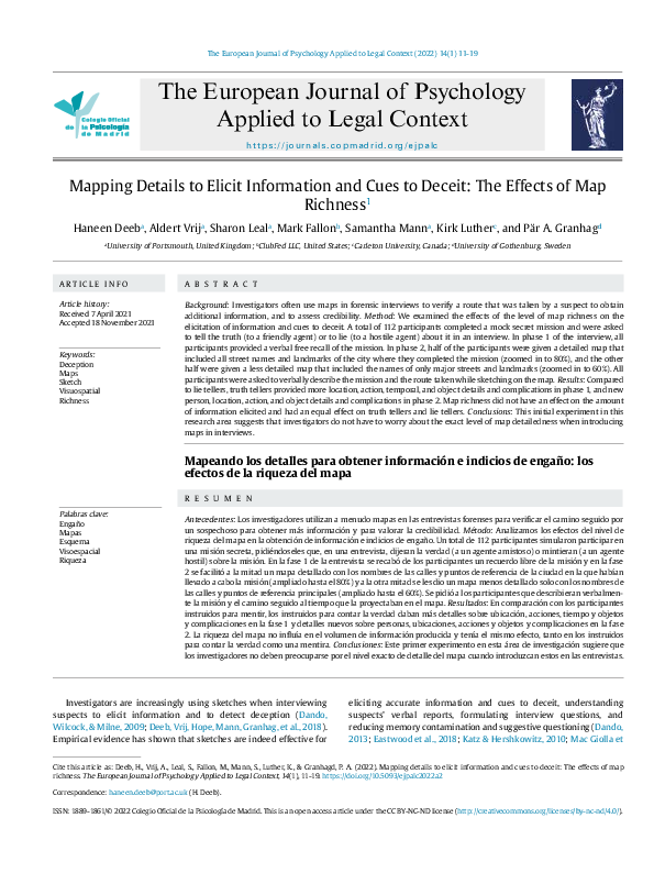 (PDF) Mapping Details to Elicit Information and Cues to Deceit: The ...