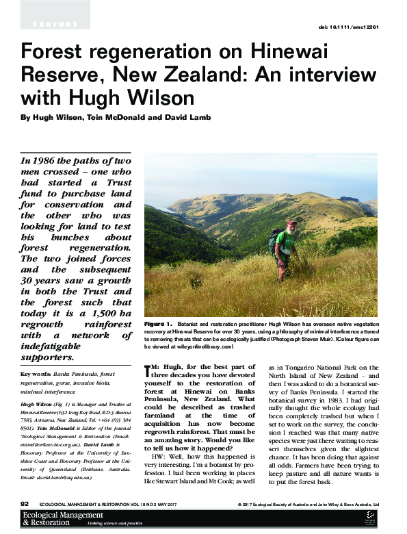 (PDF) Forest regeneration on Hinewai Reserve, New Zealand: An interview ...