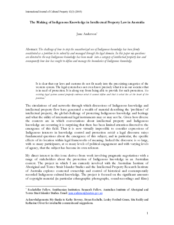 (PDF) The Making of Indigenous Knowledge in Intellectual Property Law ...
