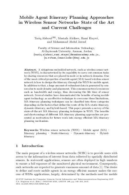 (PDF) Mobile Agent Itinerary Planning Approaches in Wireless Sensor Networks- State of the Art ...