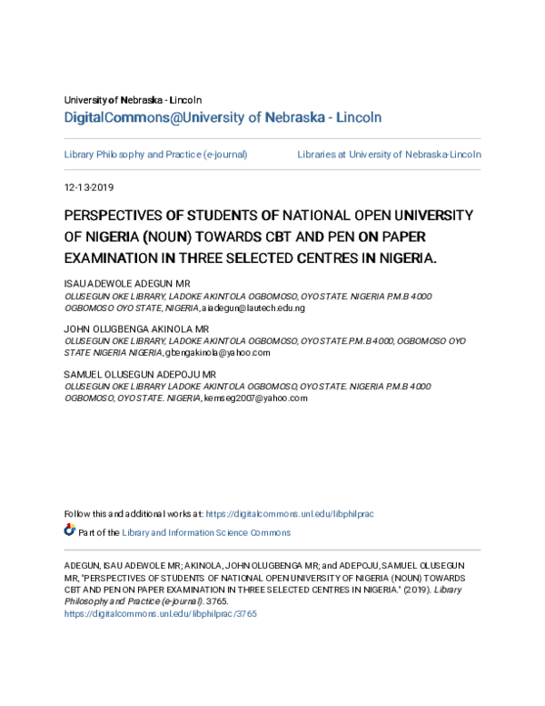 (PDF) Perspectives of Students of National Open University of Nigeria ...