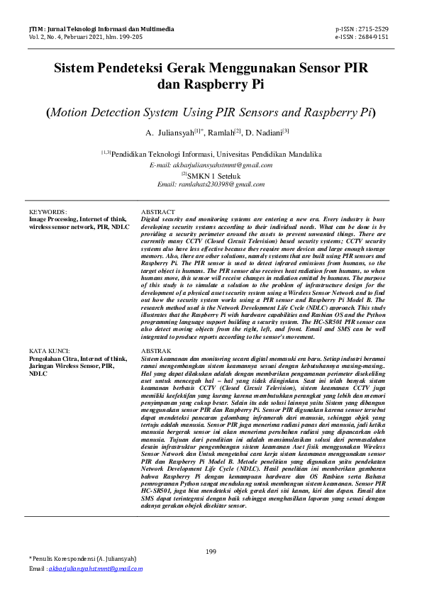 (PDF) Sistem Pendeteksi Gerak Menggunakan Sensor PIR dan Raspberry Pi (PDF) Sistem Pendeteksi Gerak Menggunakan Sensor PIR dan Raspberry Pi