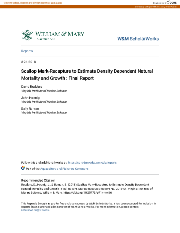 (PDF) Scallop Mark-Recapture to Estimate Density Dependent Natural ...