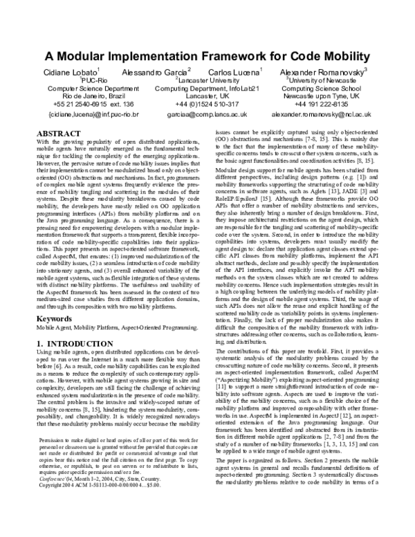 (PDF) A modular implementation framework for code mobility