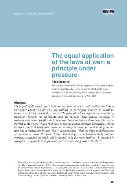 (PDF) The equal application of the laws of war: a principle under pressure