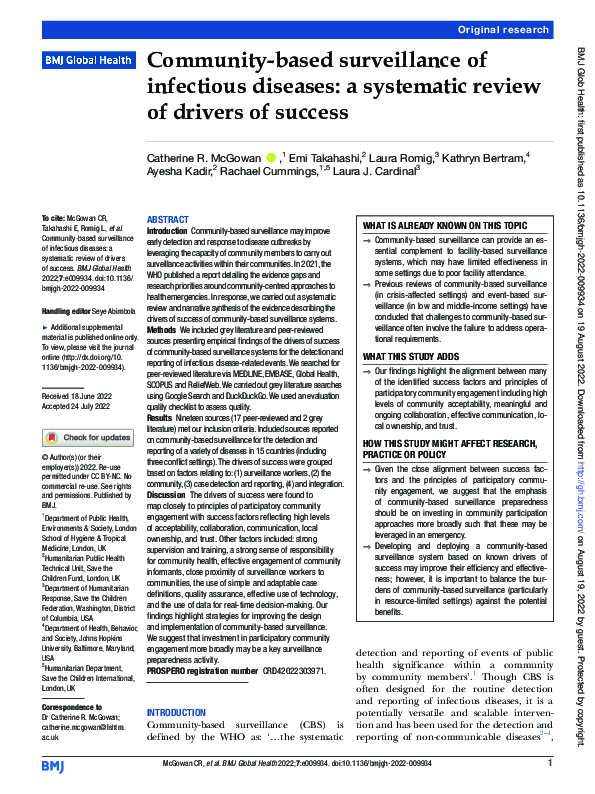 (PDF) Community-based surveillance of infectious diseases: a systematic ... (PDF) Community-based surveillance of infectious diseases: a systematic ...
