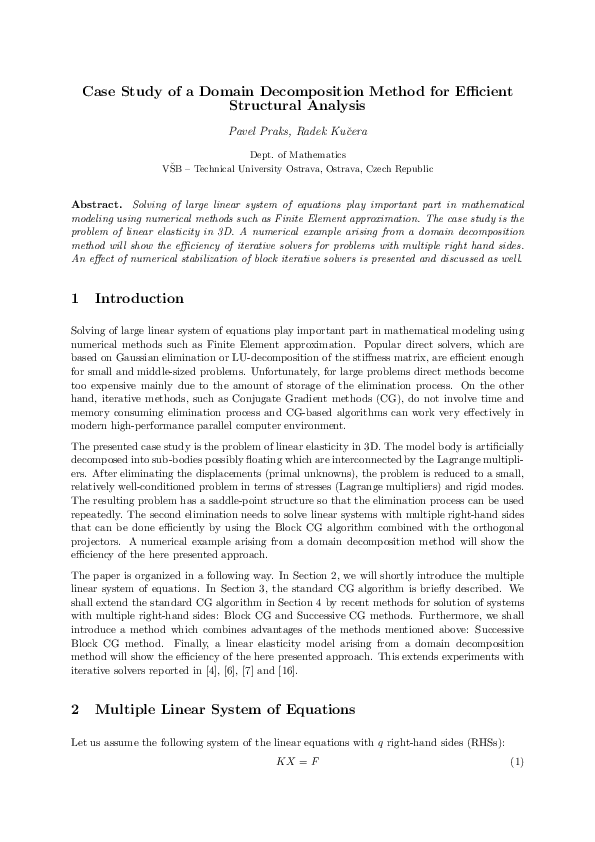(PDF) Case Study of a Domain Decomposition Method for Efficient Structural Analysis
