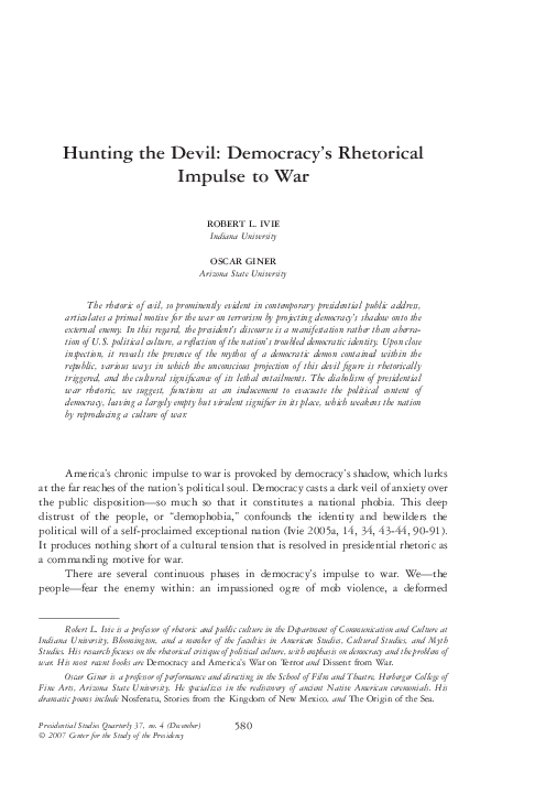 (PDF) Hunting the Devil: Democracy's Rhetorical Impulse to War
