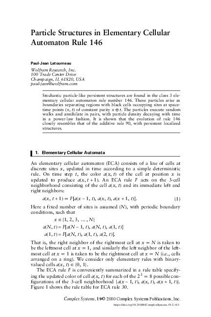 (PDF) Particle Structures in Elementary Cellular Automaton Rule 146