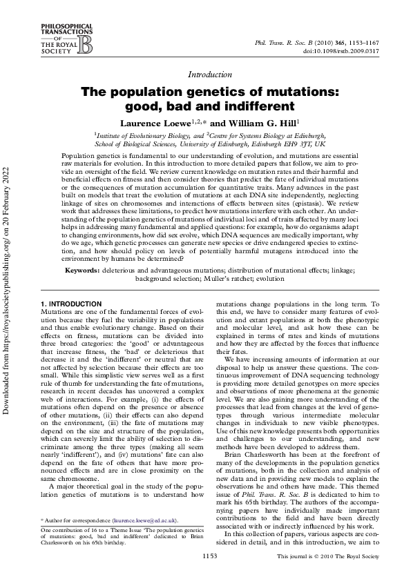 (PDF) The population genetics of mutations: good, bad and indifferent
