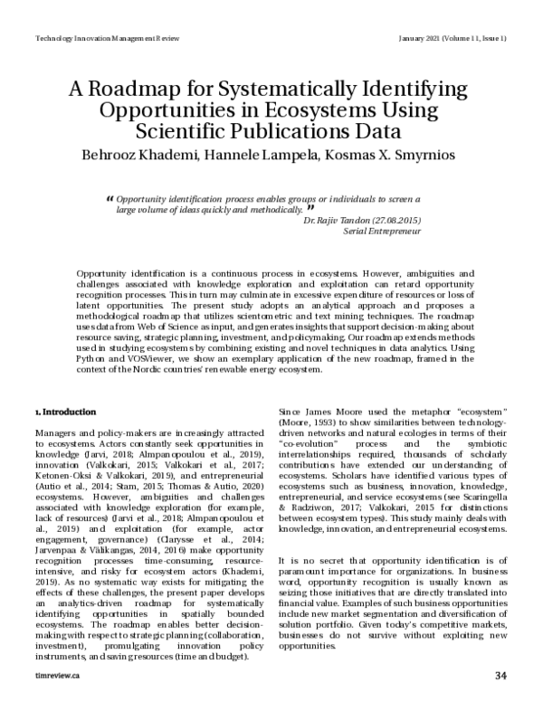 (PDF) A Roadmap for Systematically Identifying Opportunities in Ecosystems Using Scientific ...
