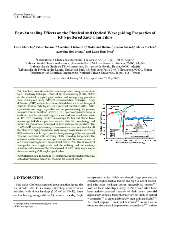 (PDF) Post-annealing effects on the physical and optical waveguiding properties of RF sputtered ...