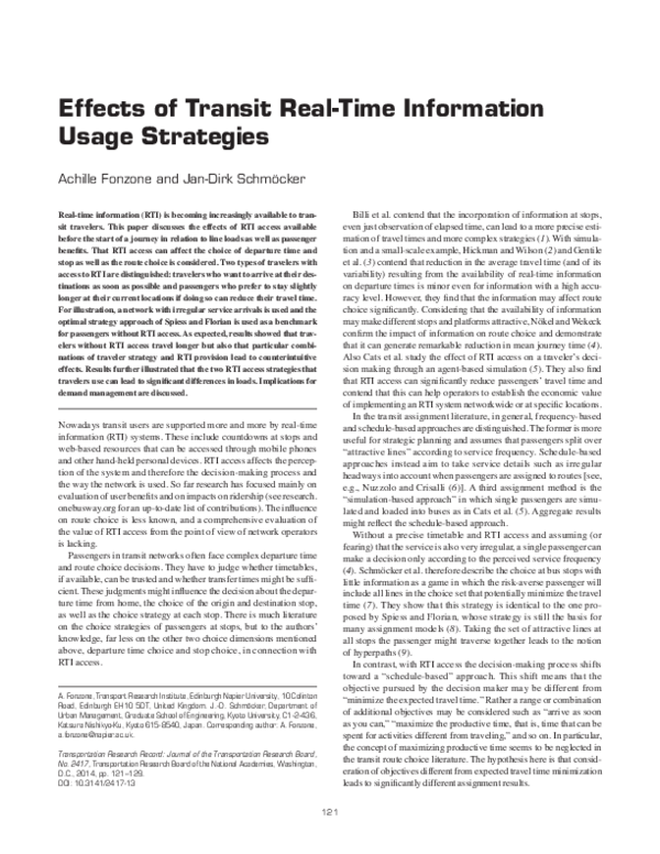 (PDF) Effects of Transit Real-Time Information Usage Strategies | Jan ...