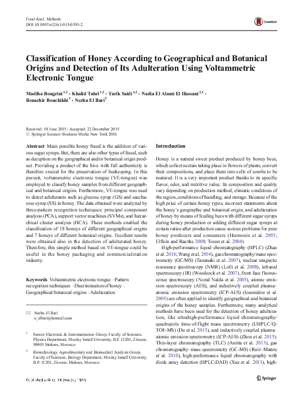 Pdf Honey Classification And Adulteration Detection