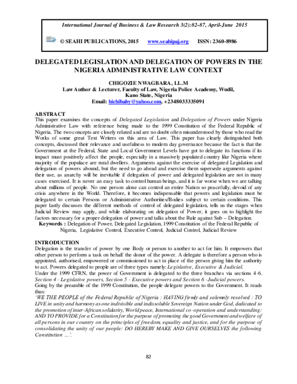 (PDF) DELEGATED LEGISLATION AND DELEGATION OF POWERS IN THE NIGERIA ...