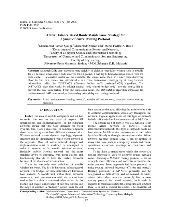 (PDF) A New Distance Based Route Maintenance Strategy for Dynamic Source Routing Protocol