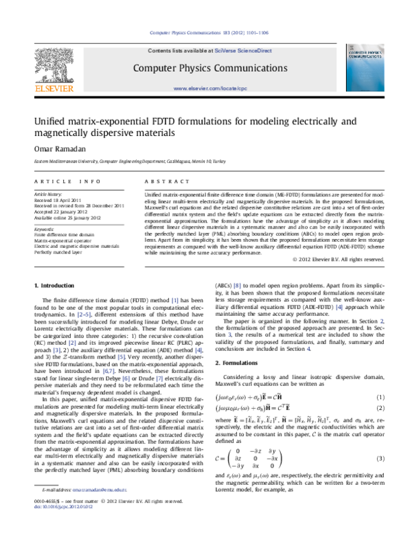 Pdf Unified Matrix Exponential Fdtd Formulations For Modeling