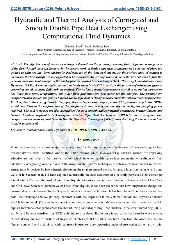 (PDF) Hydraulic and Thermal Analysis of Corrugated and Smooth Double Pipe Heat Exchanger using ...