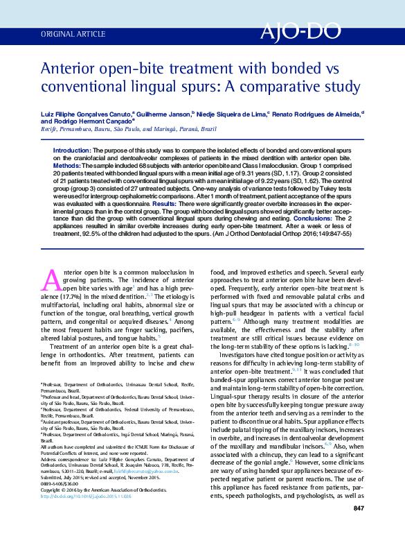(PDF) Anterior open-bite treatment with bonded vs conventional lingual ...